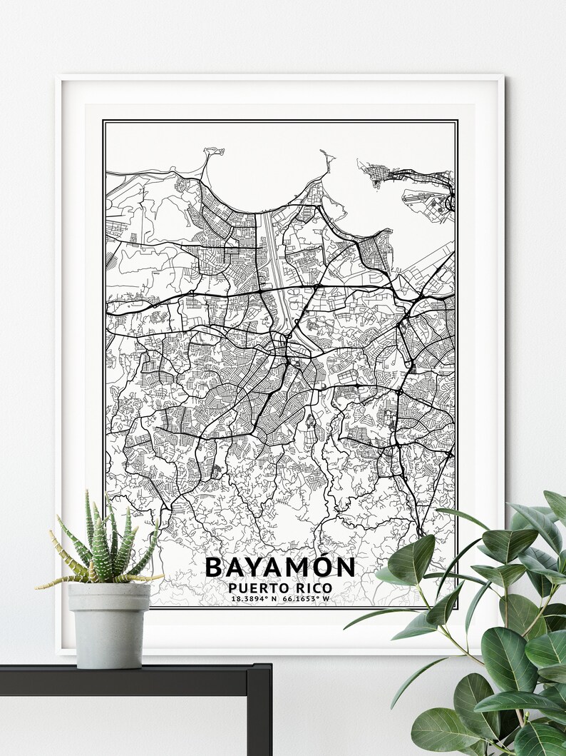 Bayamon Puerto Rico Map, Black and White, Coordinates, Map of Bayamon ...