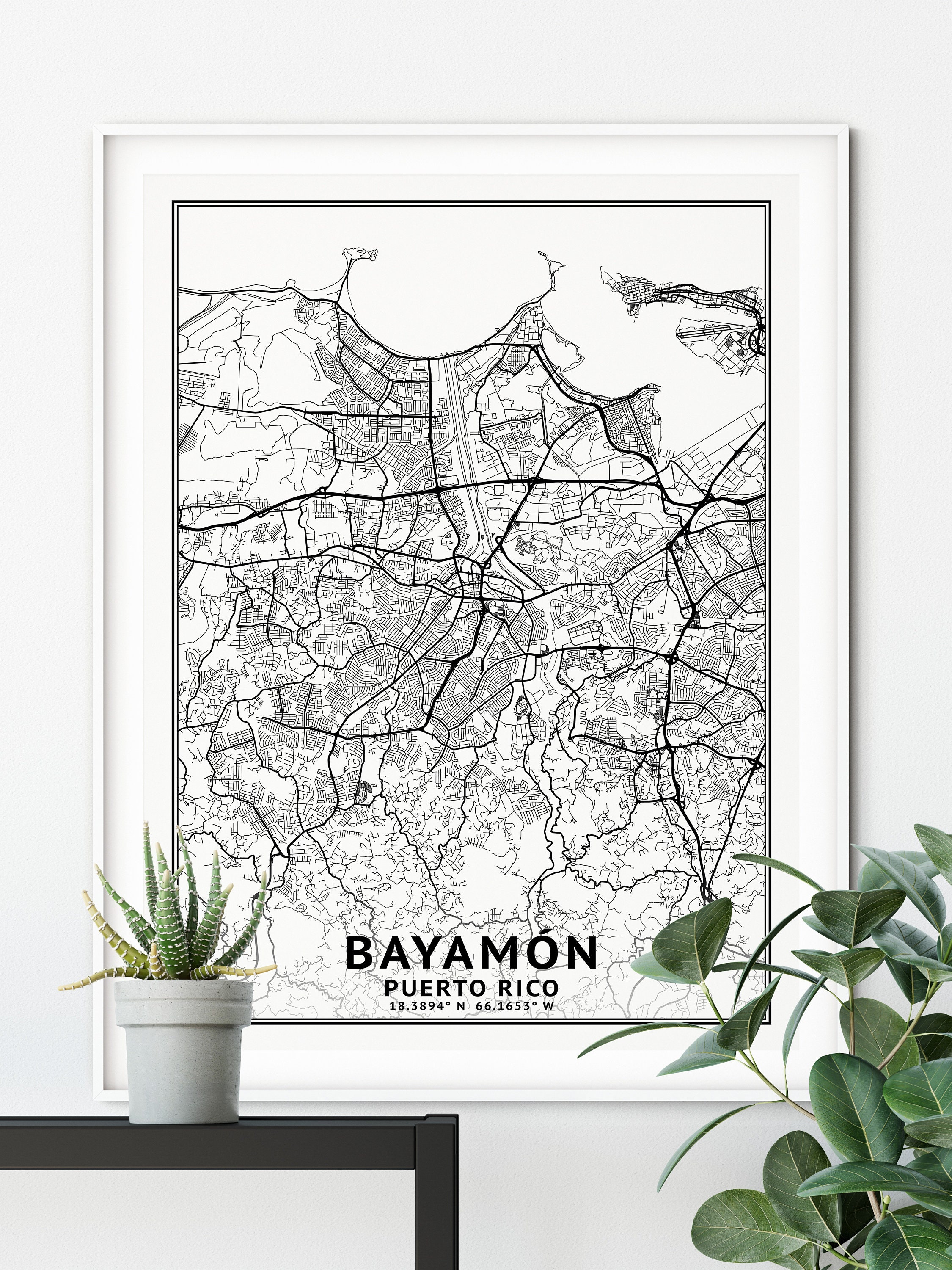 Bayamon Puerto Rico Map, Black and White, Coordinates, Map of Bayamon ...