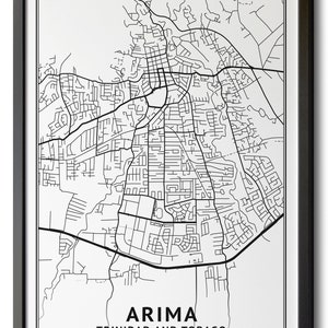 Arima Trinidad and Tobago Map, Black and White, Coordinates, Map of ...
