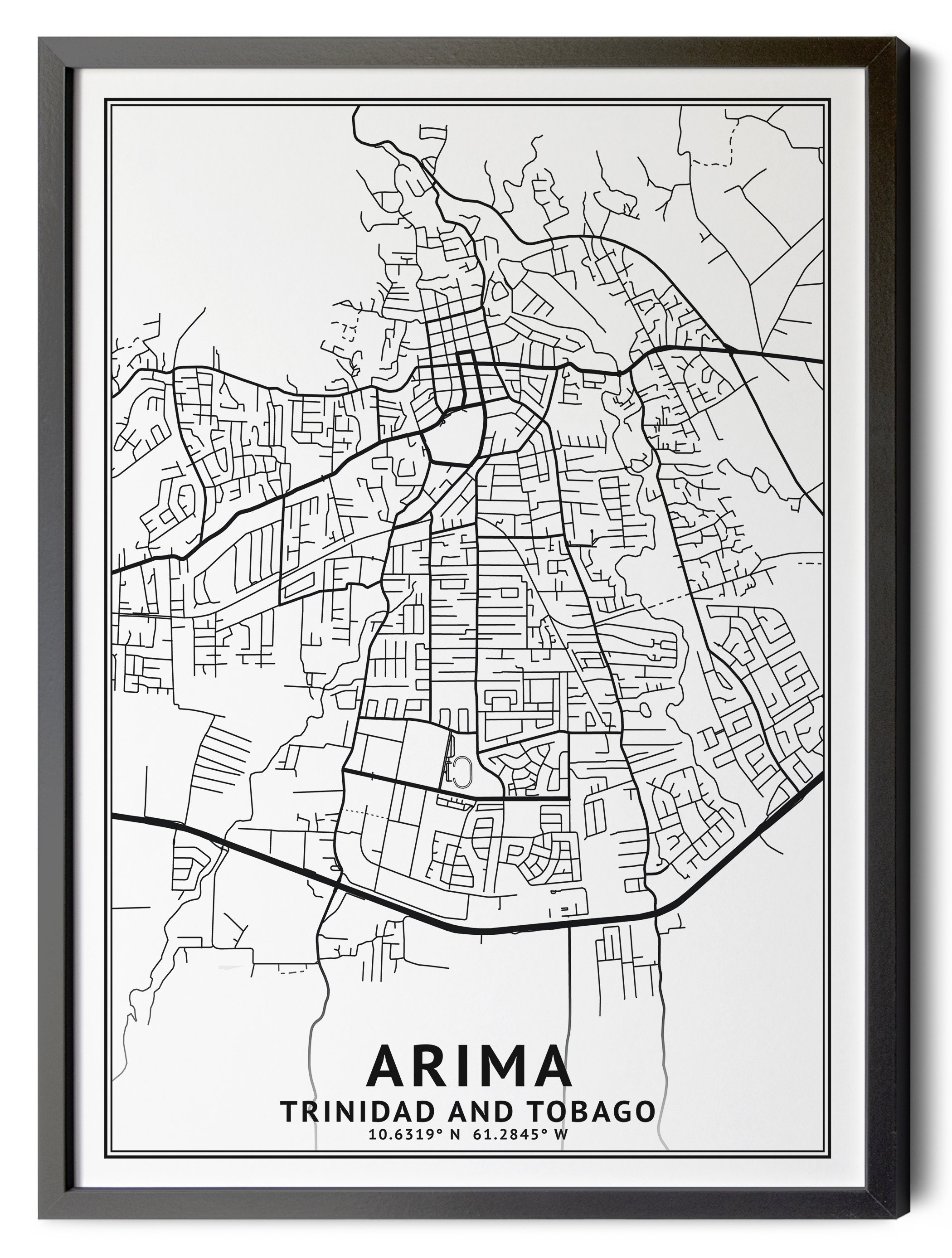 Arima Trinidad and Tobago Map Black and White Coordinates - Etsy