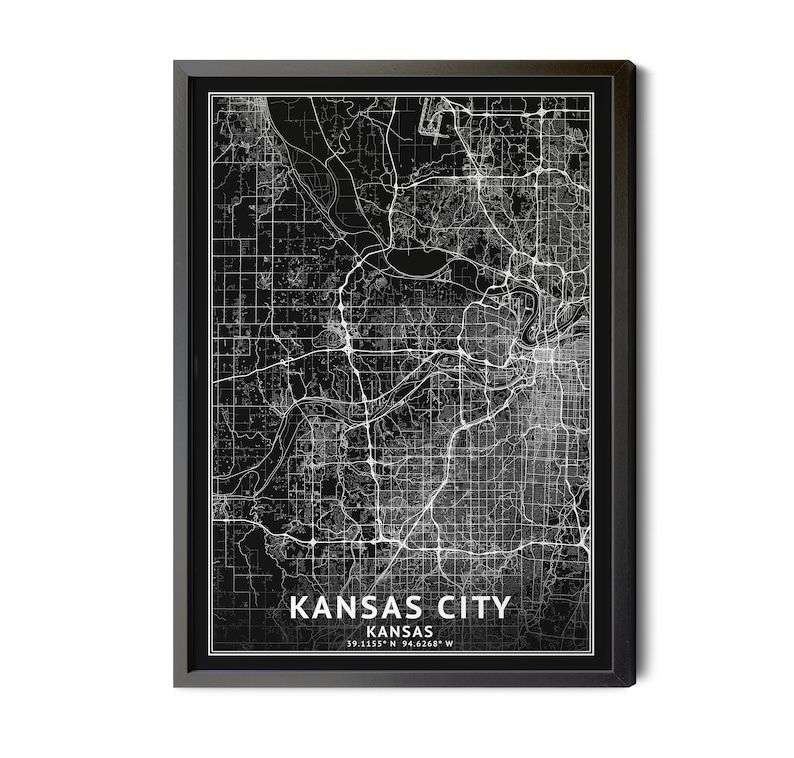 Kansas City Kansas Map, Black and White, Inverted, Coordinates, Map of ...