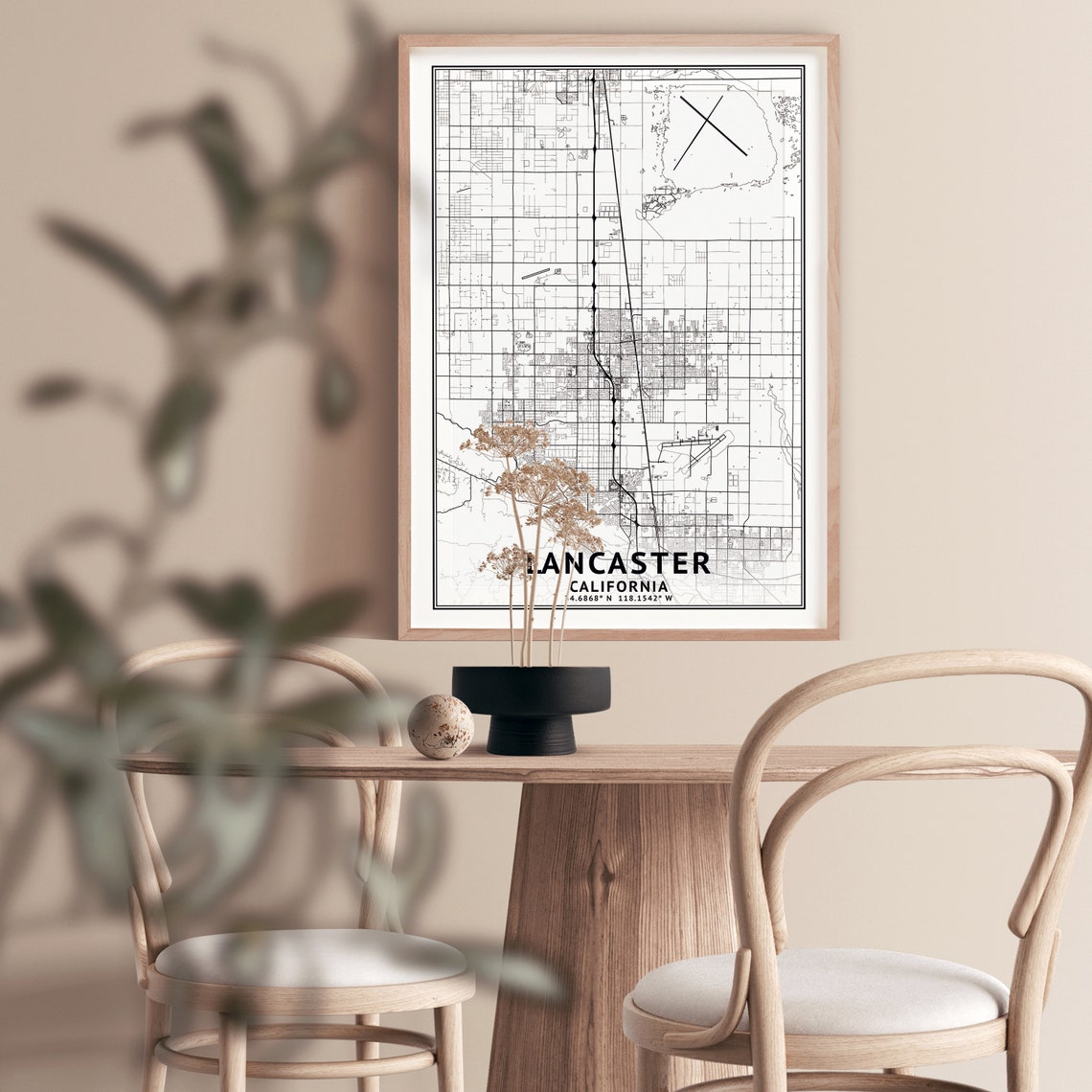 Lancaster California Map Black and White Coordinates Map of - Etsy