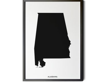 Alabama Minimalist Map Printable Art in Black & White Instant Digital ...