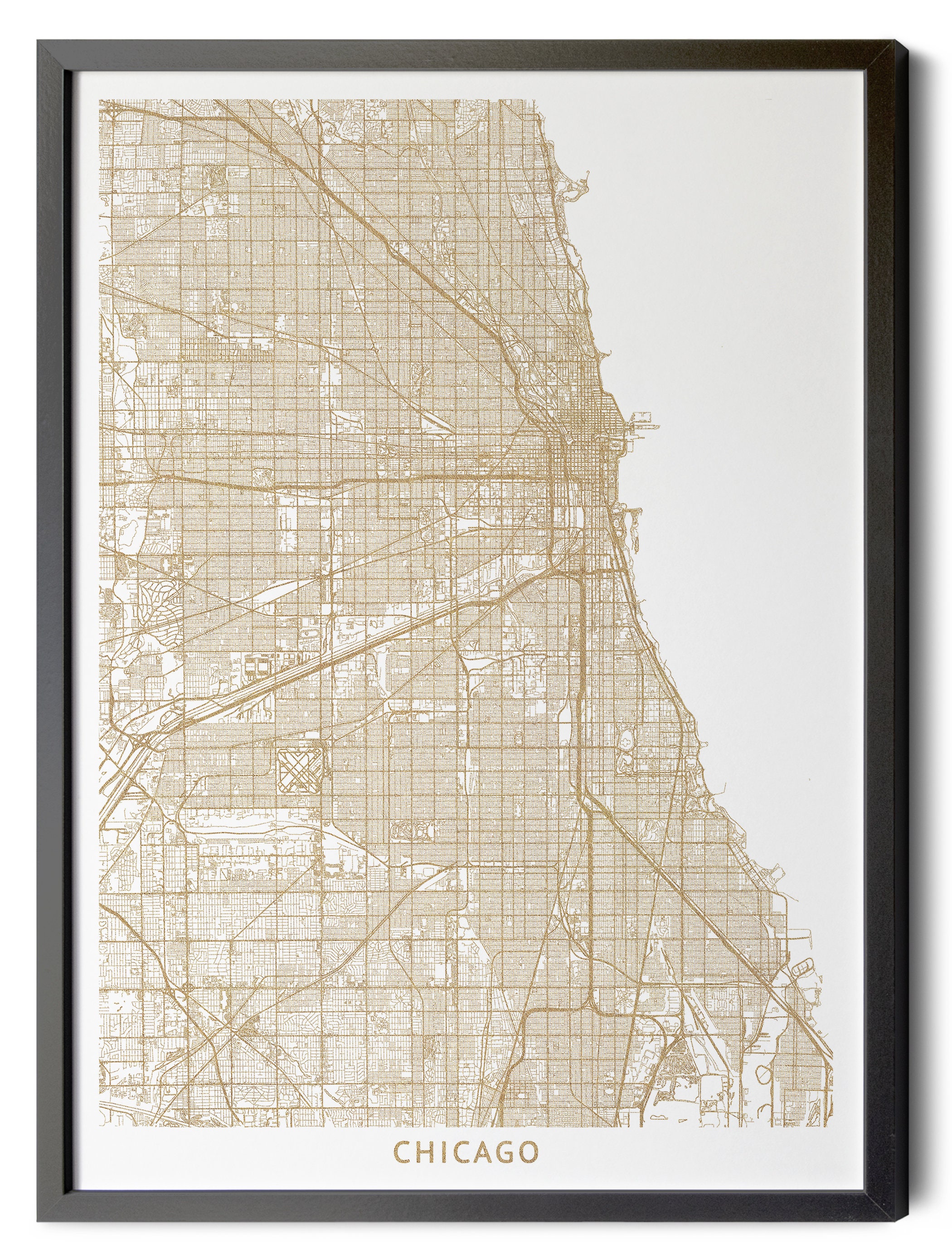 Chicago Illinois Map, High Resolution Real Gold Leaf Texture, Map of ...