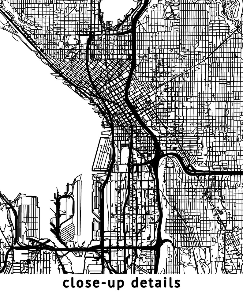 Seattle Washington Map, Seattle Map Print, Black and White, Coordinates ...