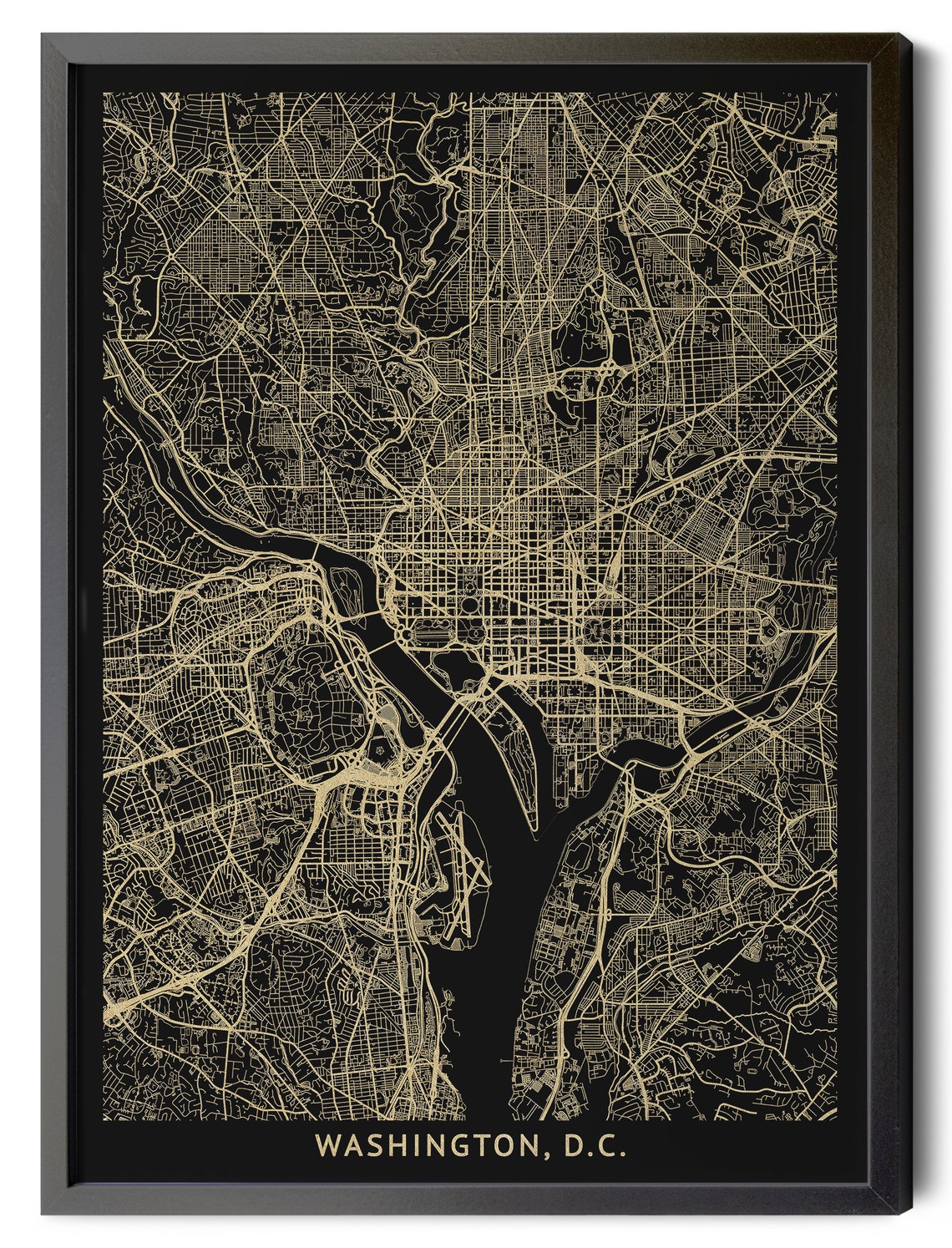 Washington DC Map Black High Resolution Real Gold Leaf - Etsy