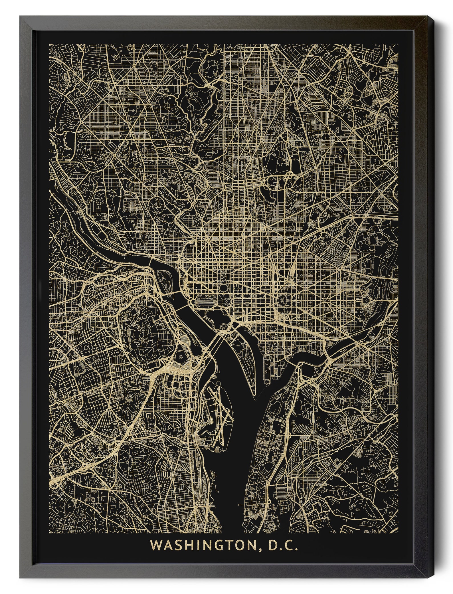 Washington DC Map Black High Resolution Real Gold Leaf - Etsy