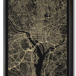 Washington DC Map, Black, High Resolution Real Gold Leaf Texture ...