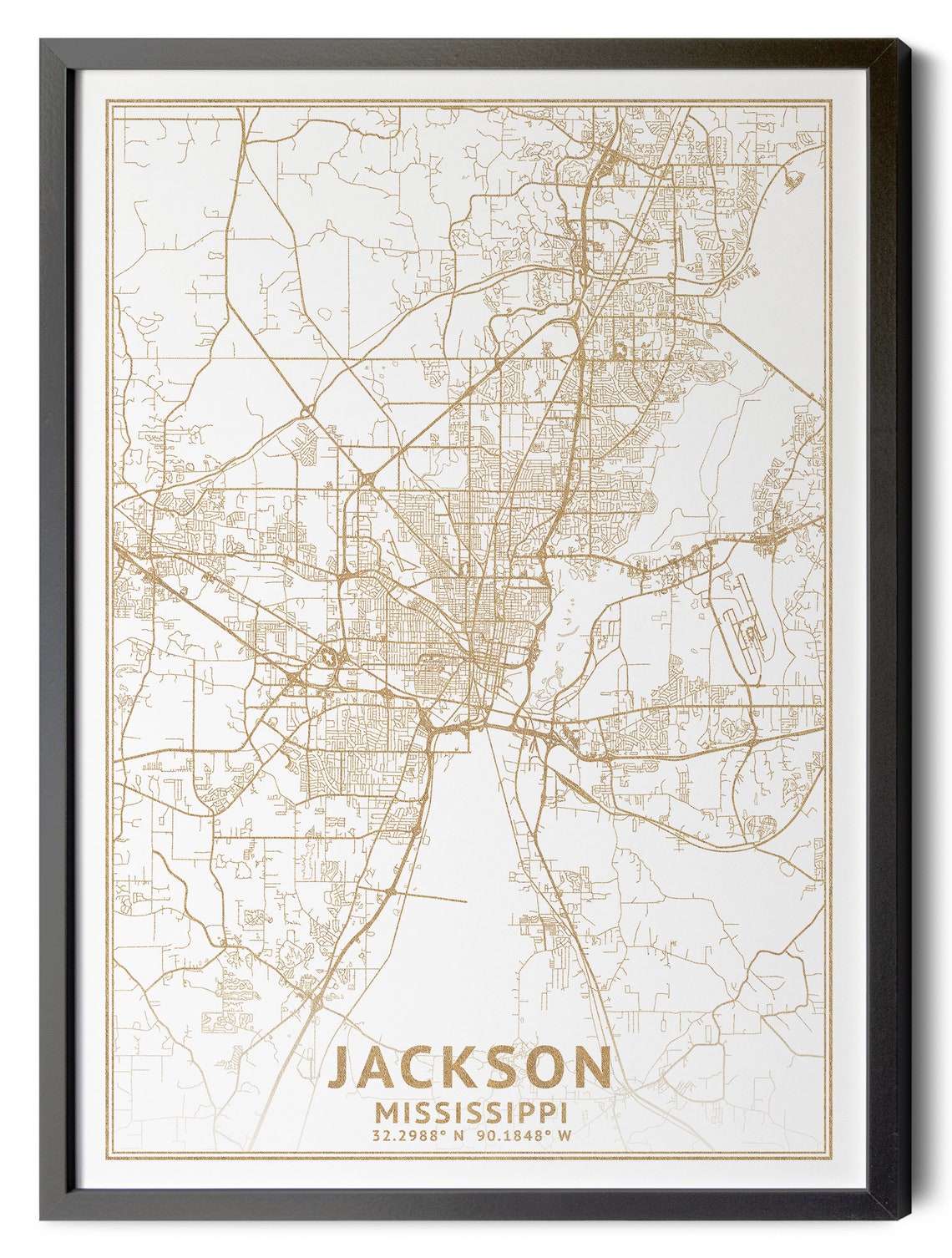 Jackson Mississippi Map High Resolution Real Gold Leaf - Etsy