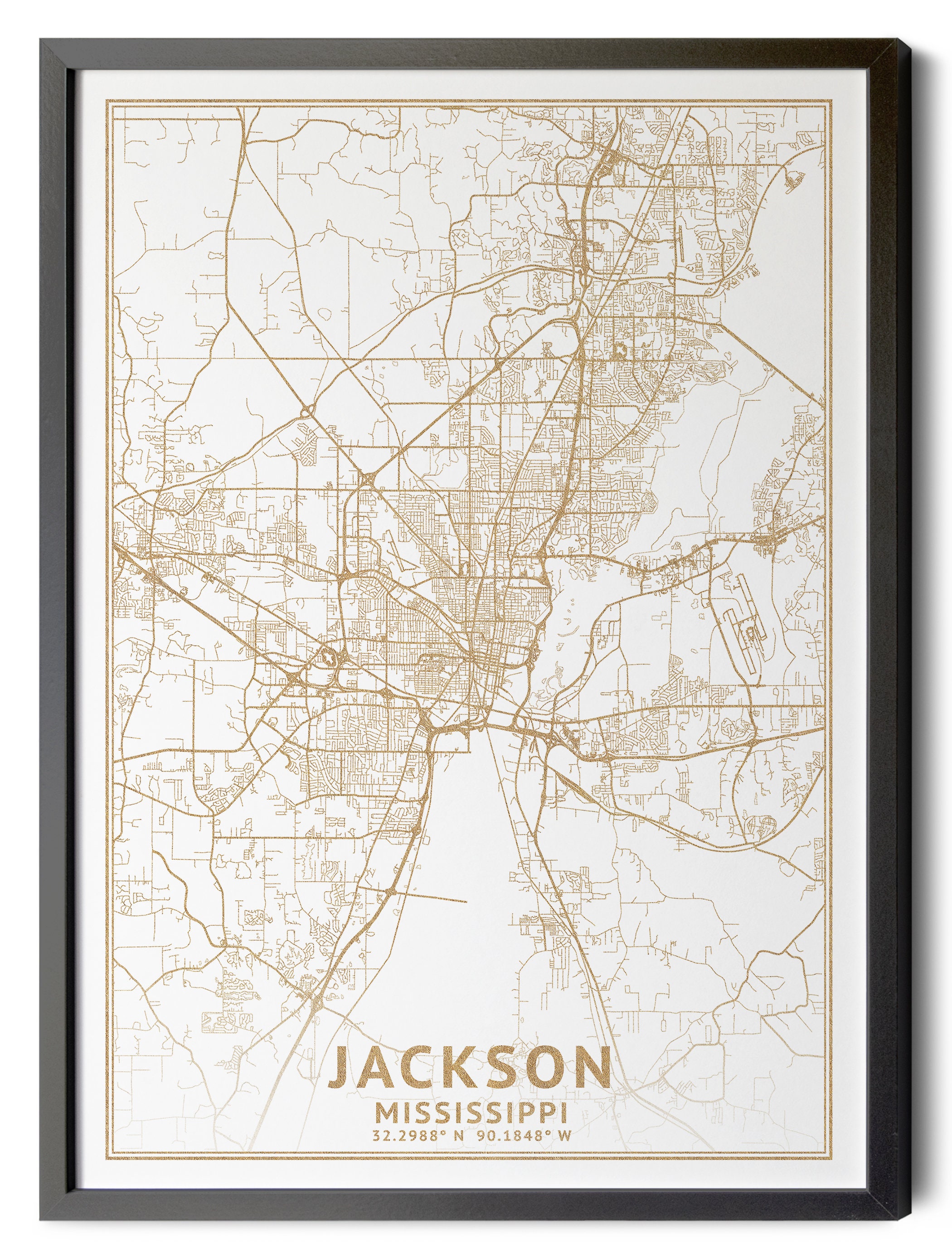 Jackson Mississippi Map High Resolution Real Gold Leaf - Etsy