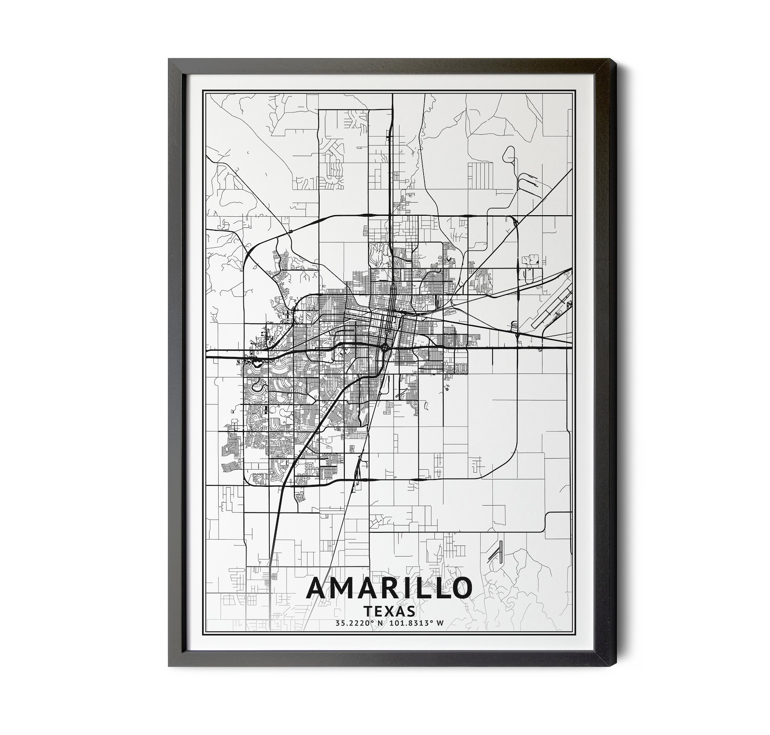 Amarillo Texas Map, Black and White, Coordinates, Map of Amarillo ...
