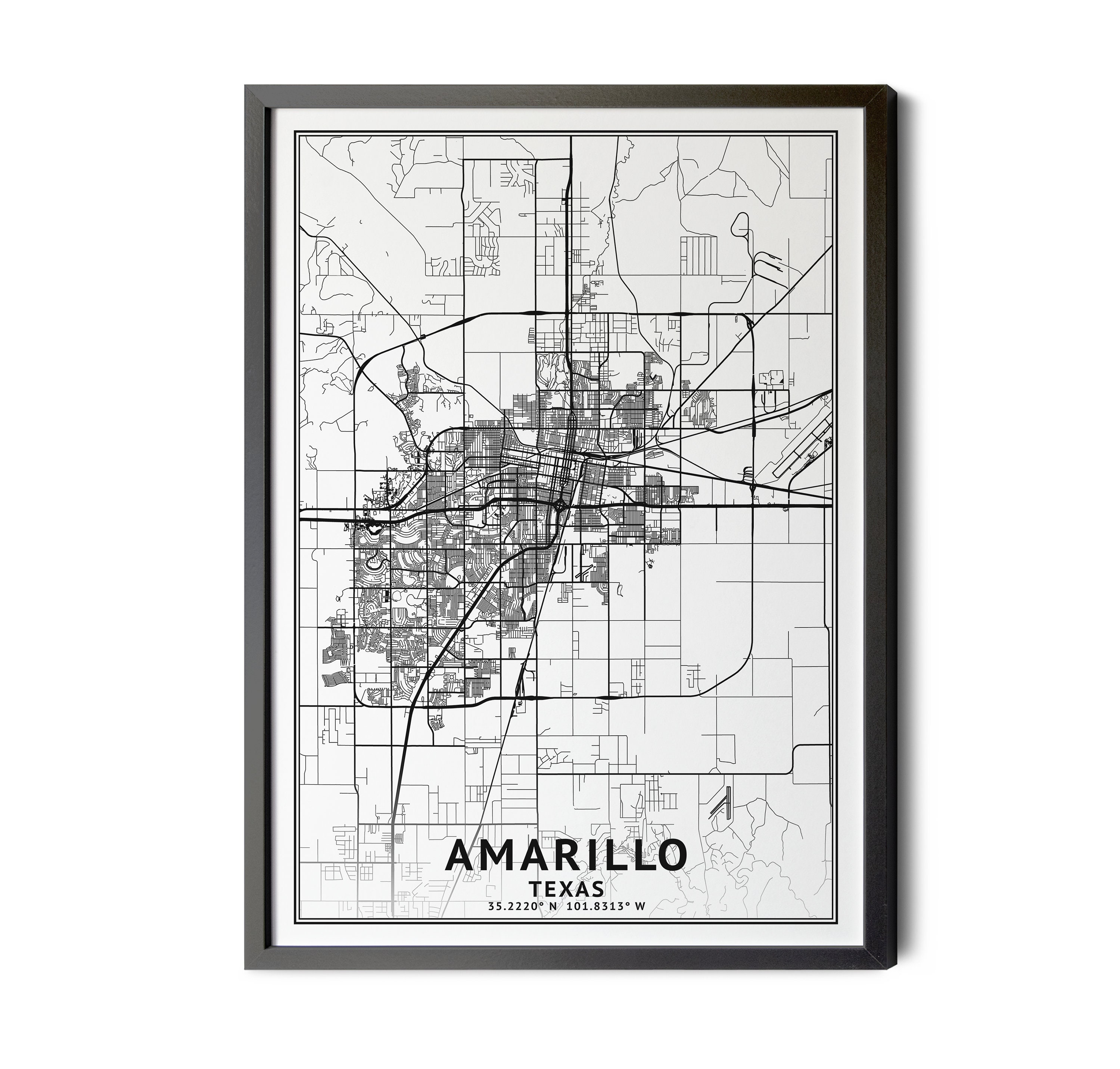 Amarillo Texas Map, Black and White, Coordinates, Map of Amarillo ...
