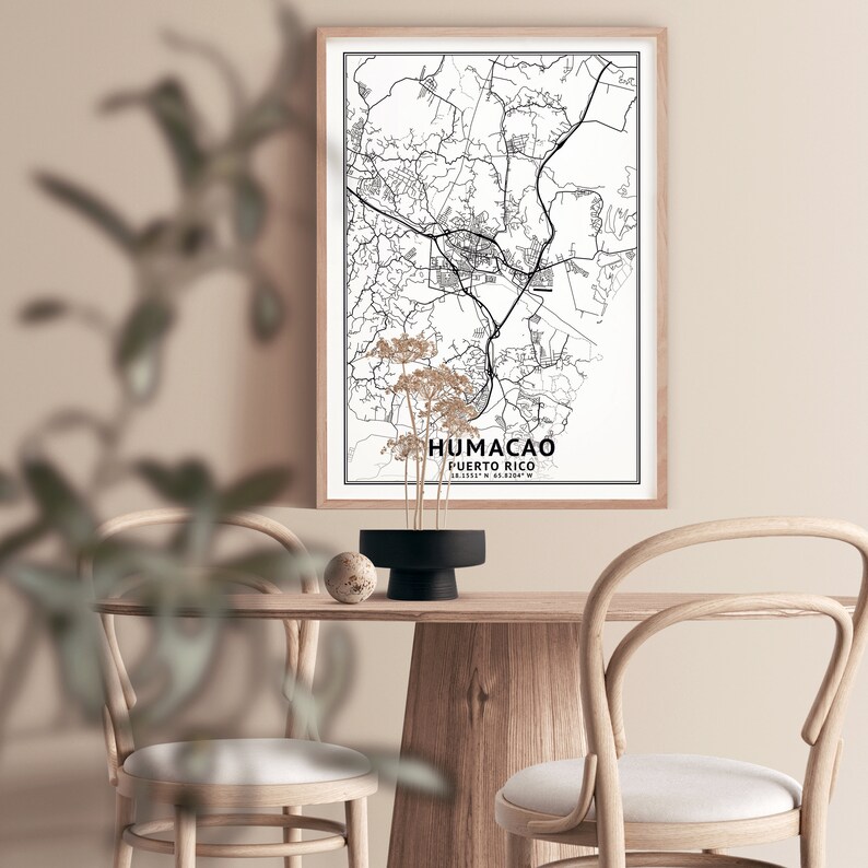 Humacao Puerto Rico Map, Black and White, Coordinates, Map of Humacao ...