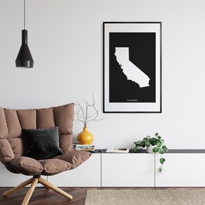 California Map, Black and White, Inverted, Minimalist, California State ...