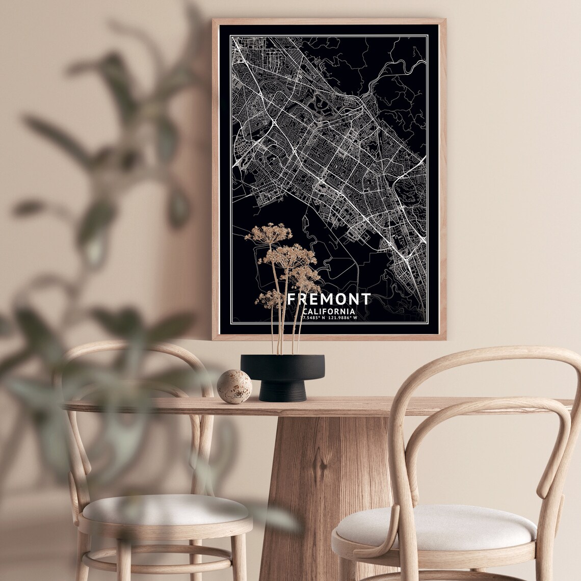 Fremont California Map Black and White Inverted - Etsy