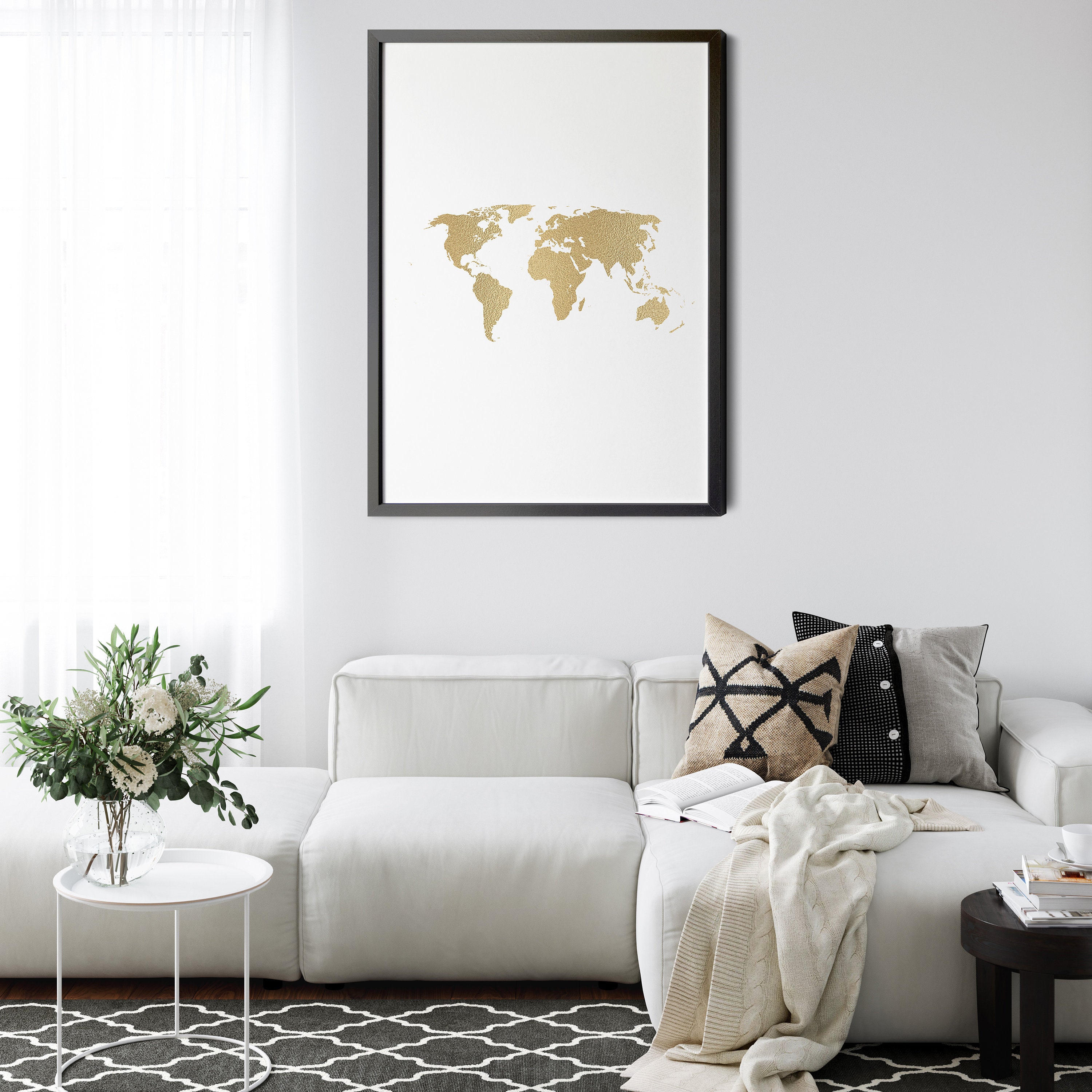 World Map Gold High Resolution Gold Foil World Map Wall - Etsy