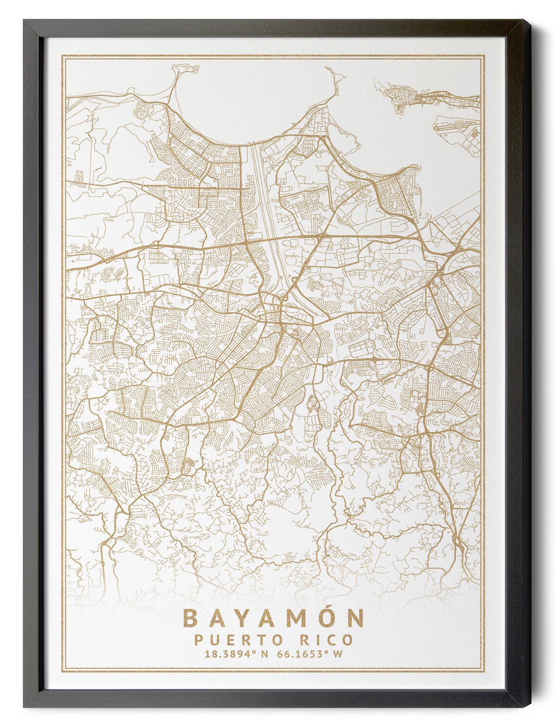 Bayamon Puerto Rico Map High Resolution Real Gold Leaf | Etsy