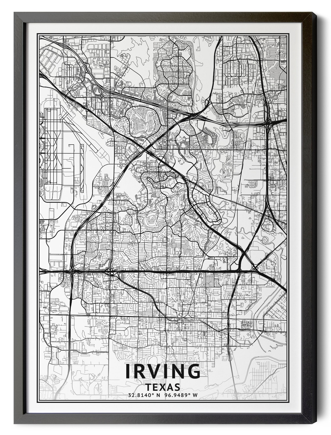 Irving Texas Map Black and White Coordinates Map of Irving - Etsy