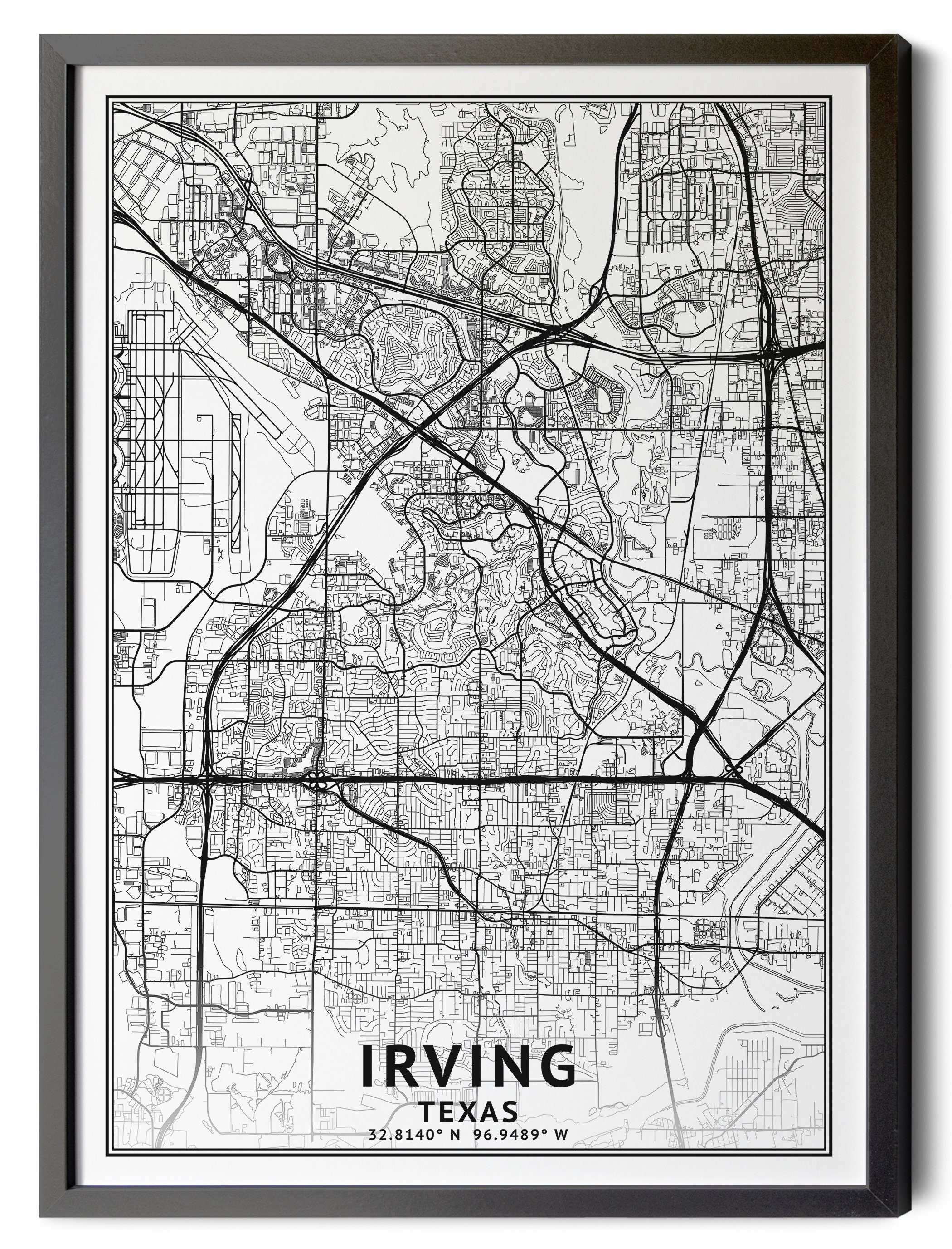 Irving Texas Map, Black and White, Coordinates, Map of Irving, Irving ...