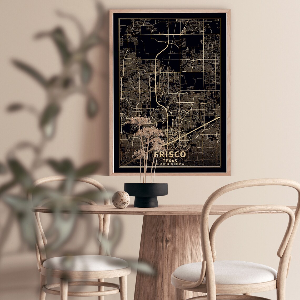 Frisco Texas Map Black High Resolution Real Gold Leaf | Etsy