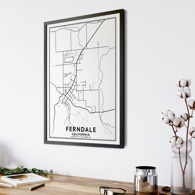 Ferndale California Map, Black and White, Coordinates, Map of Ferndale ...