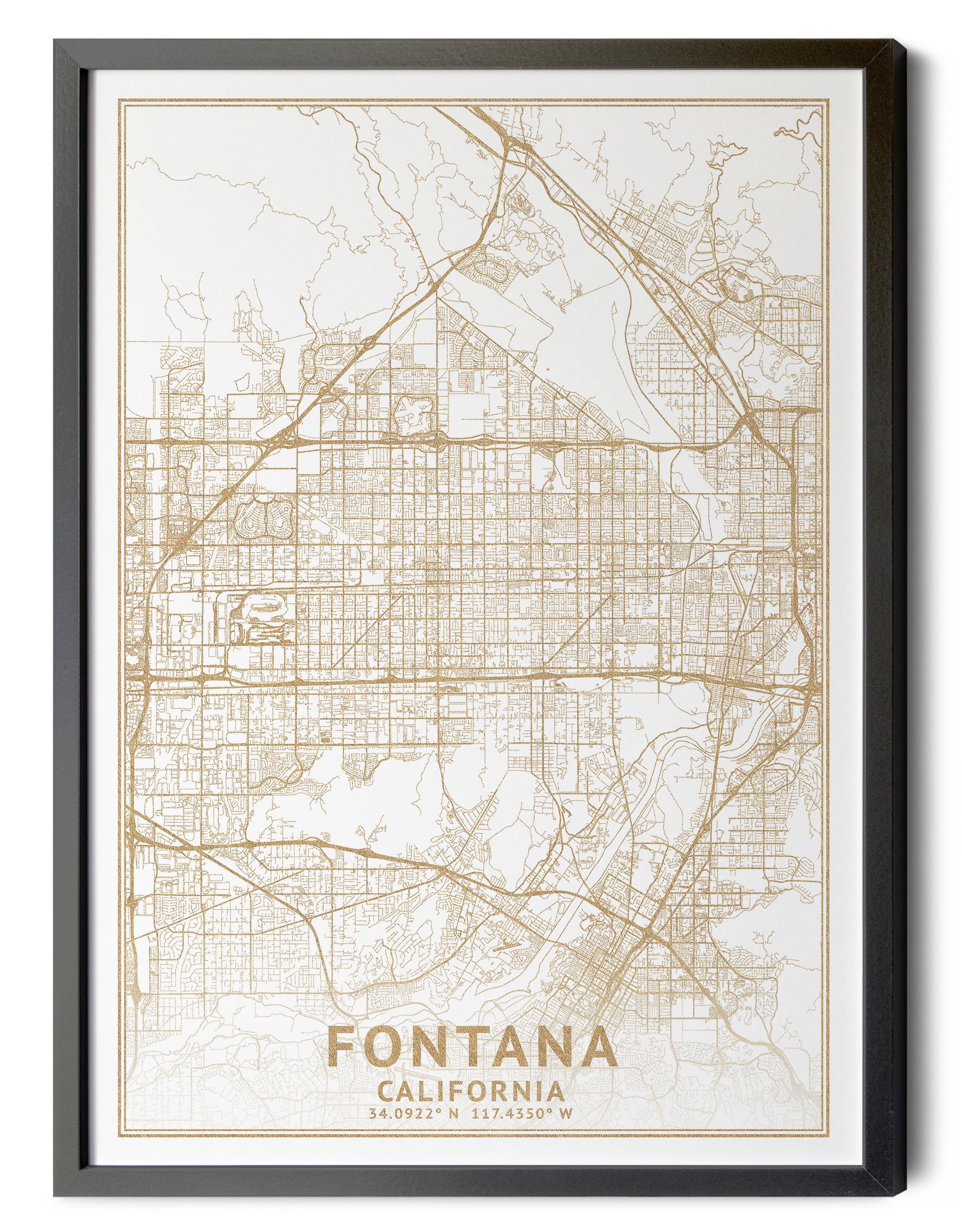 Fontana California Map, High Resolution Real Gold Leaf Texture ...