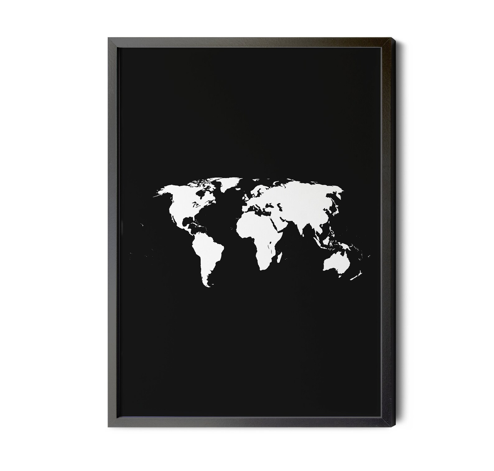 World Map, Black and White, Inverted, World Map Wall Art, Minimalist ...