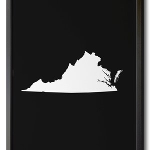 Virginia Map, Black and White, Inverted, Minimalist, Virginia Wall Art ...