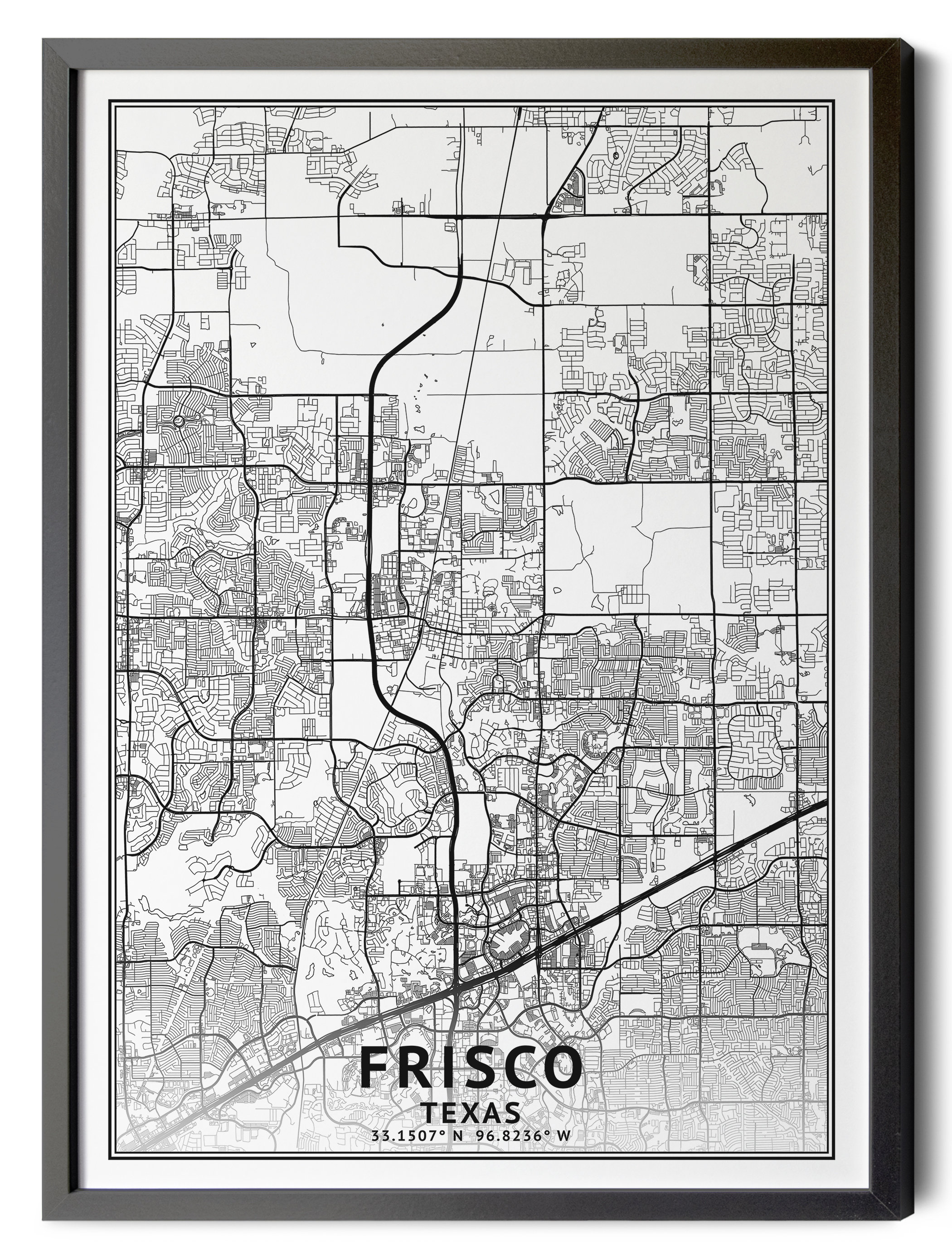 Frisco Texas Map Print, Black and White City Street Map (digital ...
