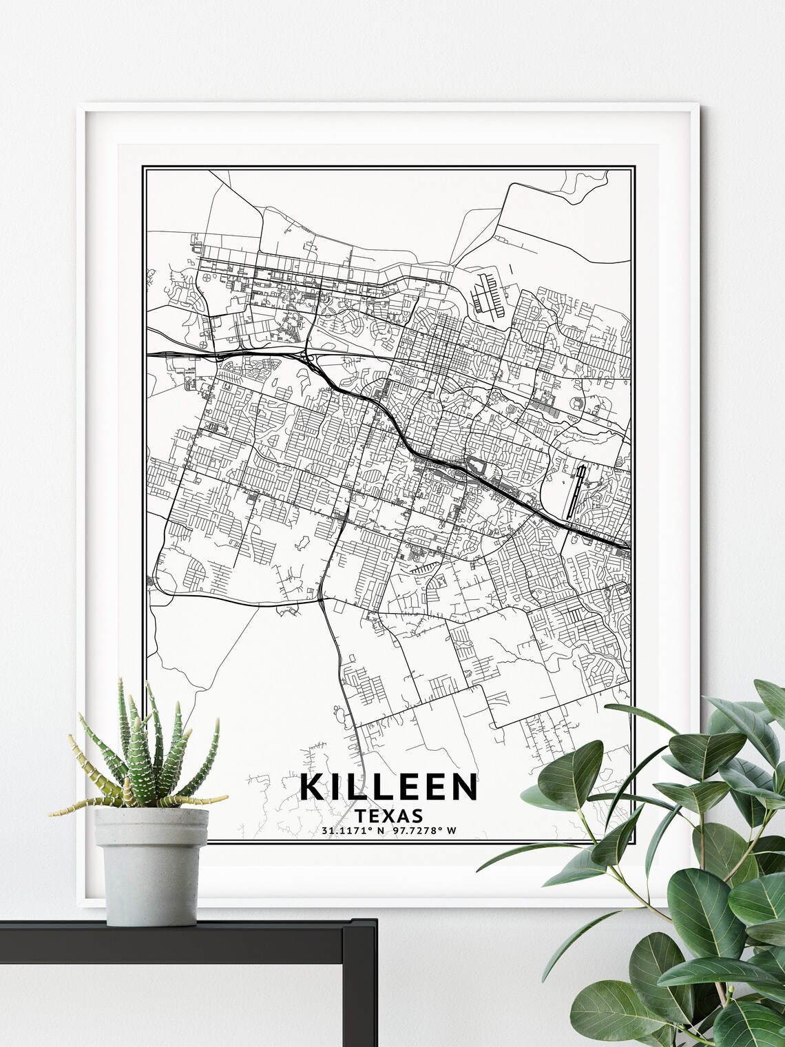 Killeen Texas Map Black and White Coordinates Map of | Etsy
