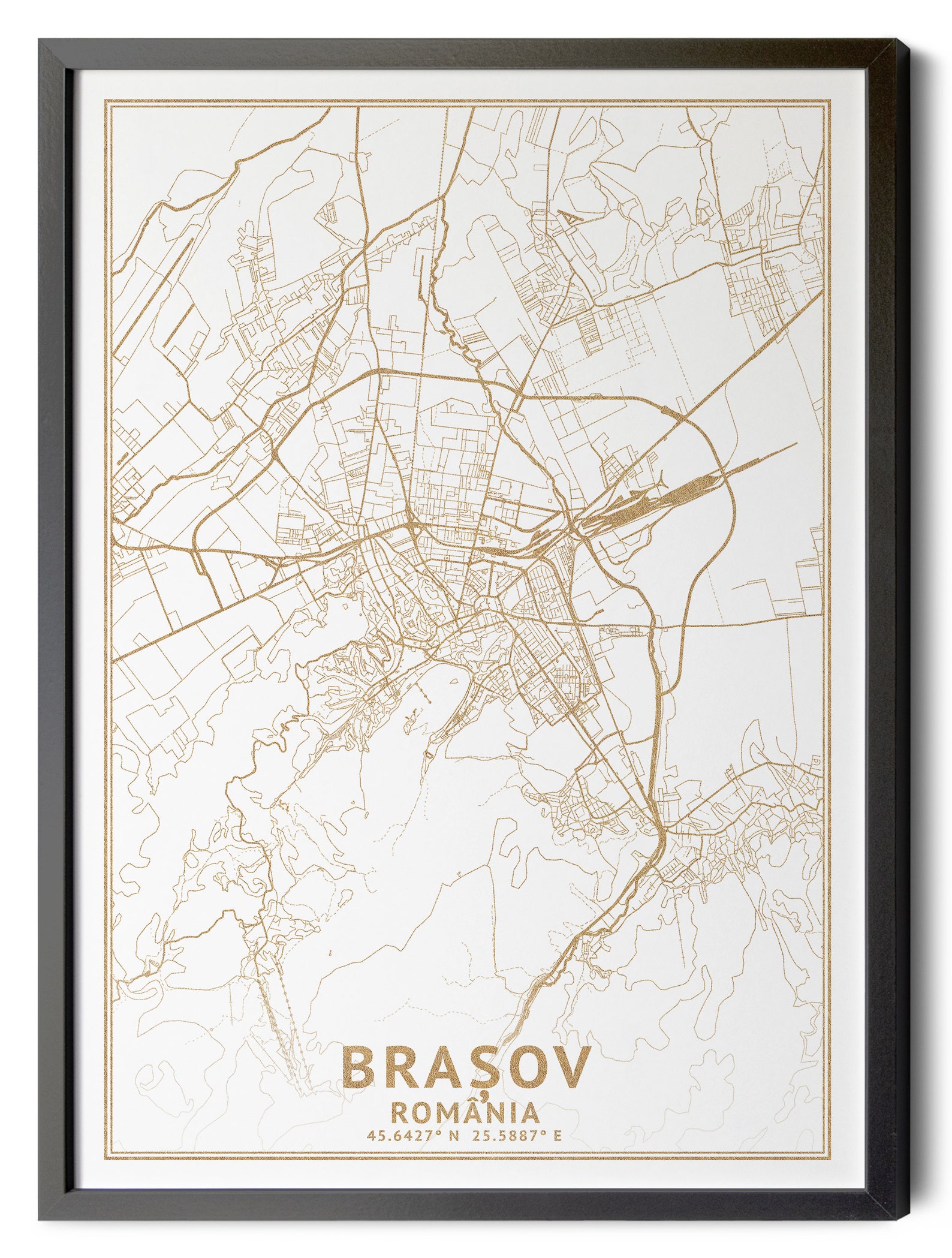 Brasov Romania Map, High Resolution Real Gold Leaf Texture, Coordinates ...