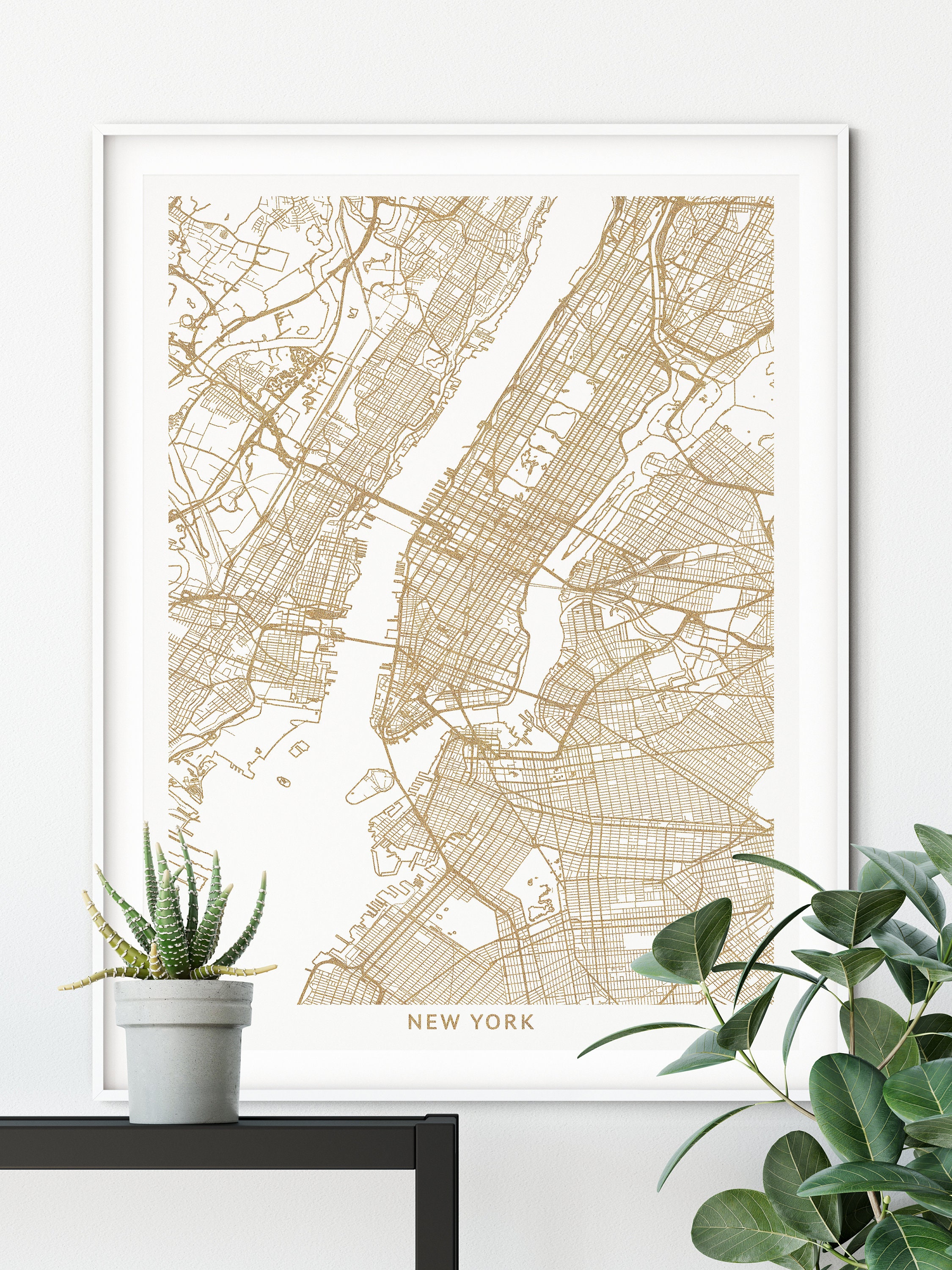New York City Map High Resolution Real Gold Leaf Texture New | Etsy