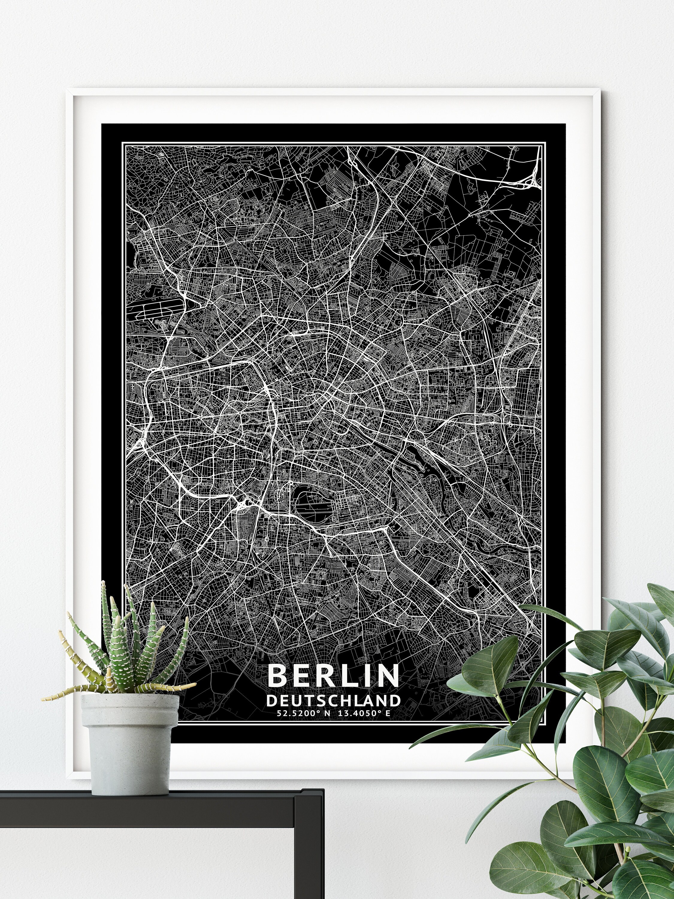 Berlin Germany Map, Berlin Deutschland Map, Black and White, Inverted ...