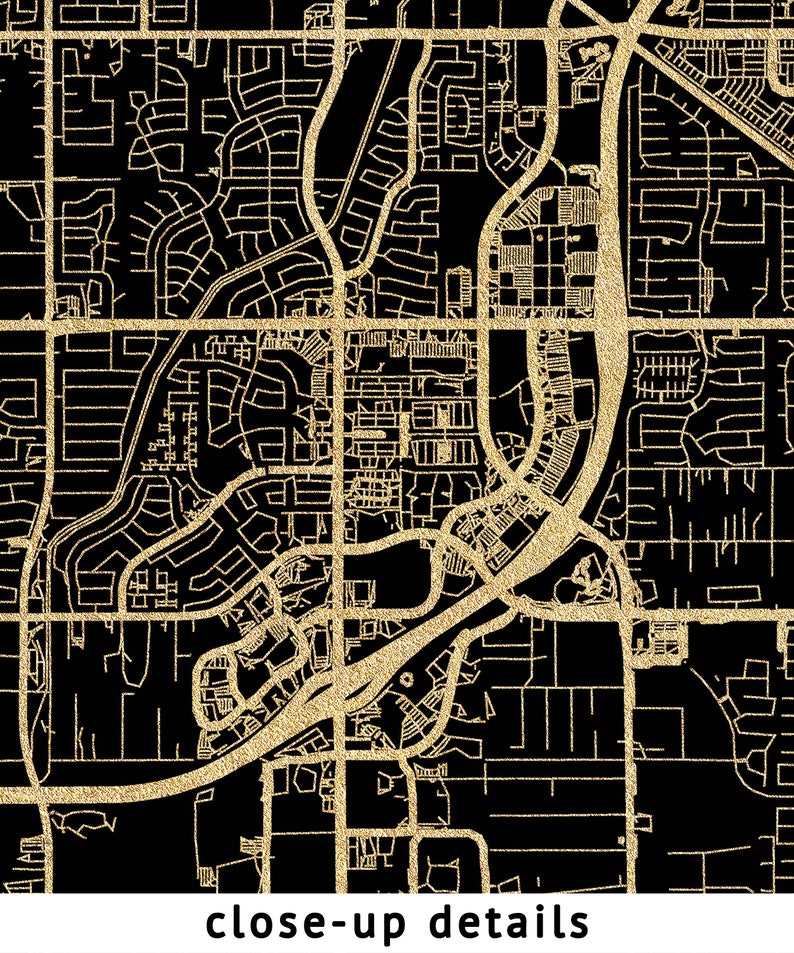 Gilbert Arizona Map, Black, High Resolution Real Gold Leaf Texture ...
