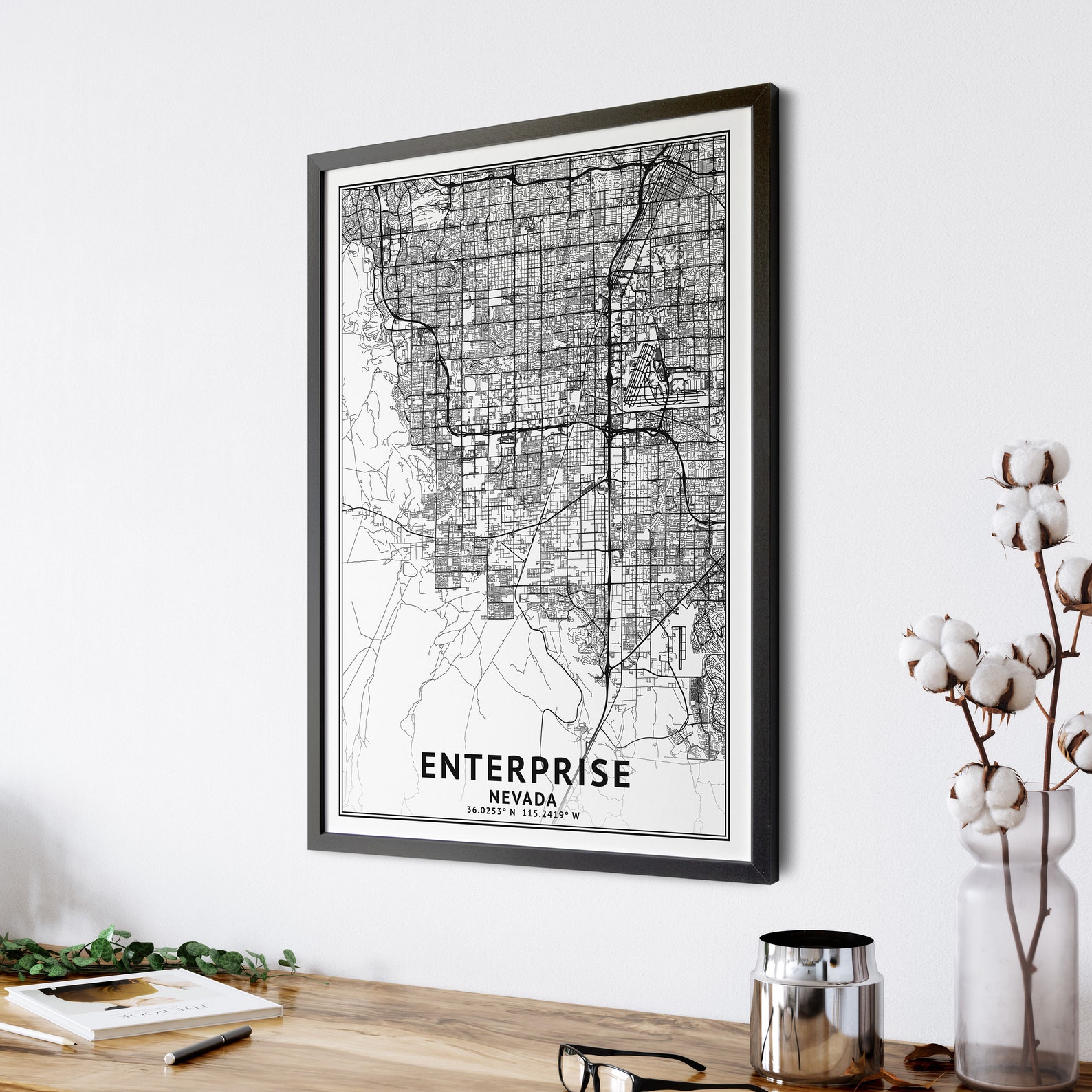 Enterprise Nevada Map, Black and White, Coordinates, Map of Enterprise ...