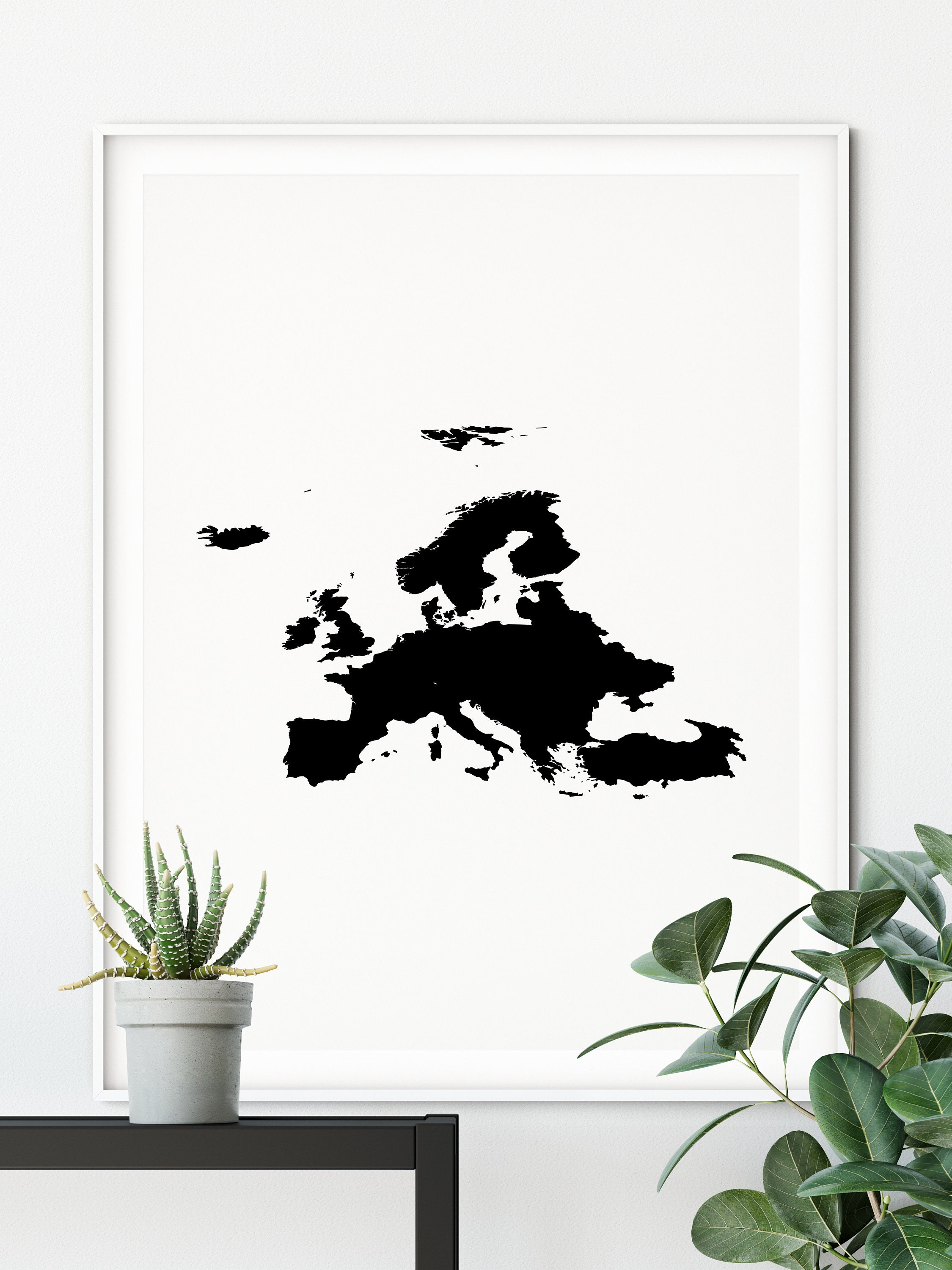 Europe Map, Black and White, Minimalist, Silhouette, Map of Europe, Map ...