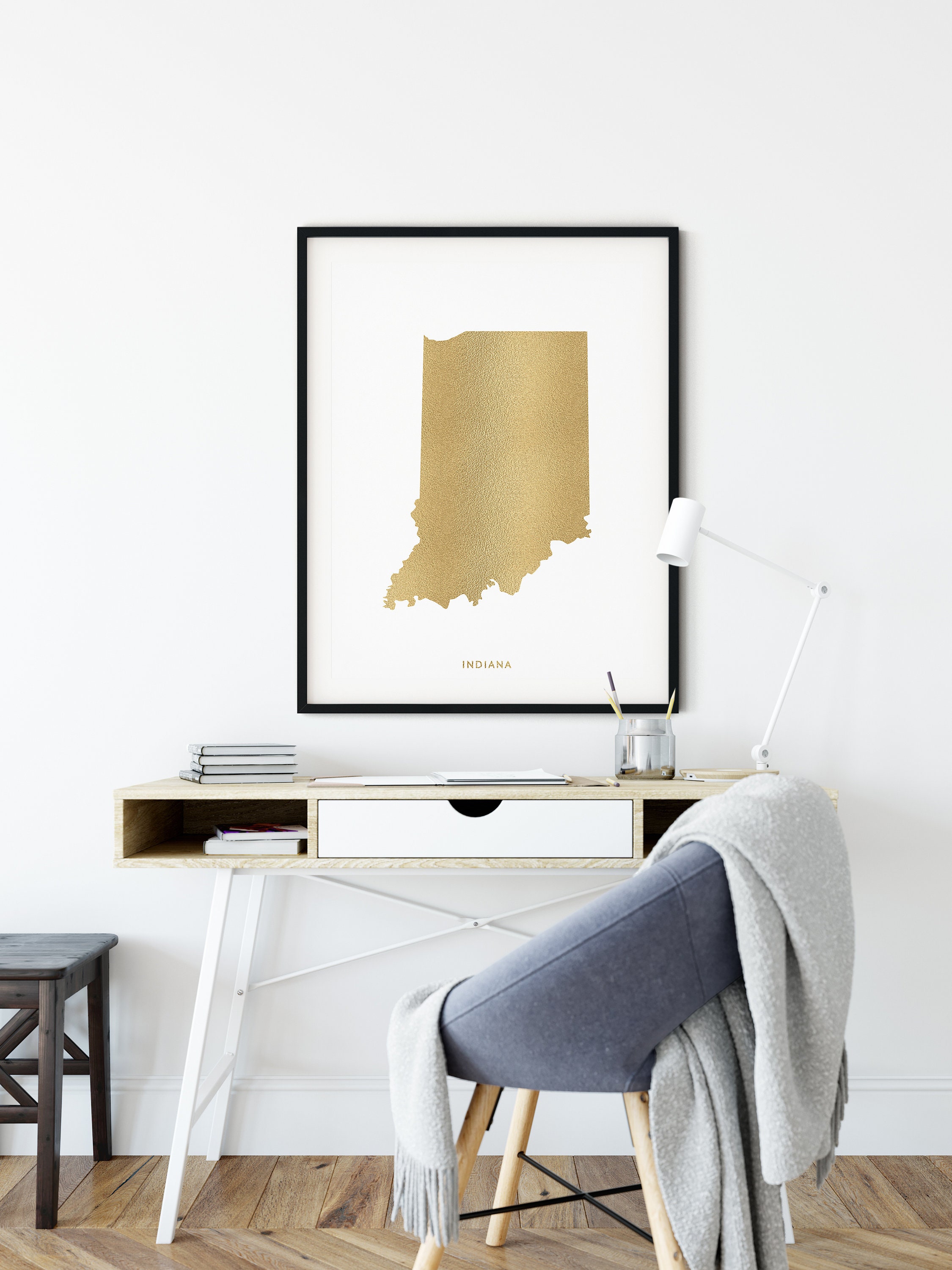 Indiana Map Gold Foil Texture Contemporary Modern Map Art - Etsy