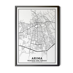 Arima Trinidad and Tobago Map, Black and White, Coordinates, Map of ...