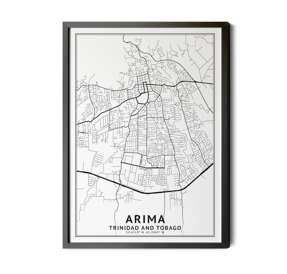 Arima Trinidad and Tobago Map Black and White Coordinates - Etsy