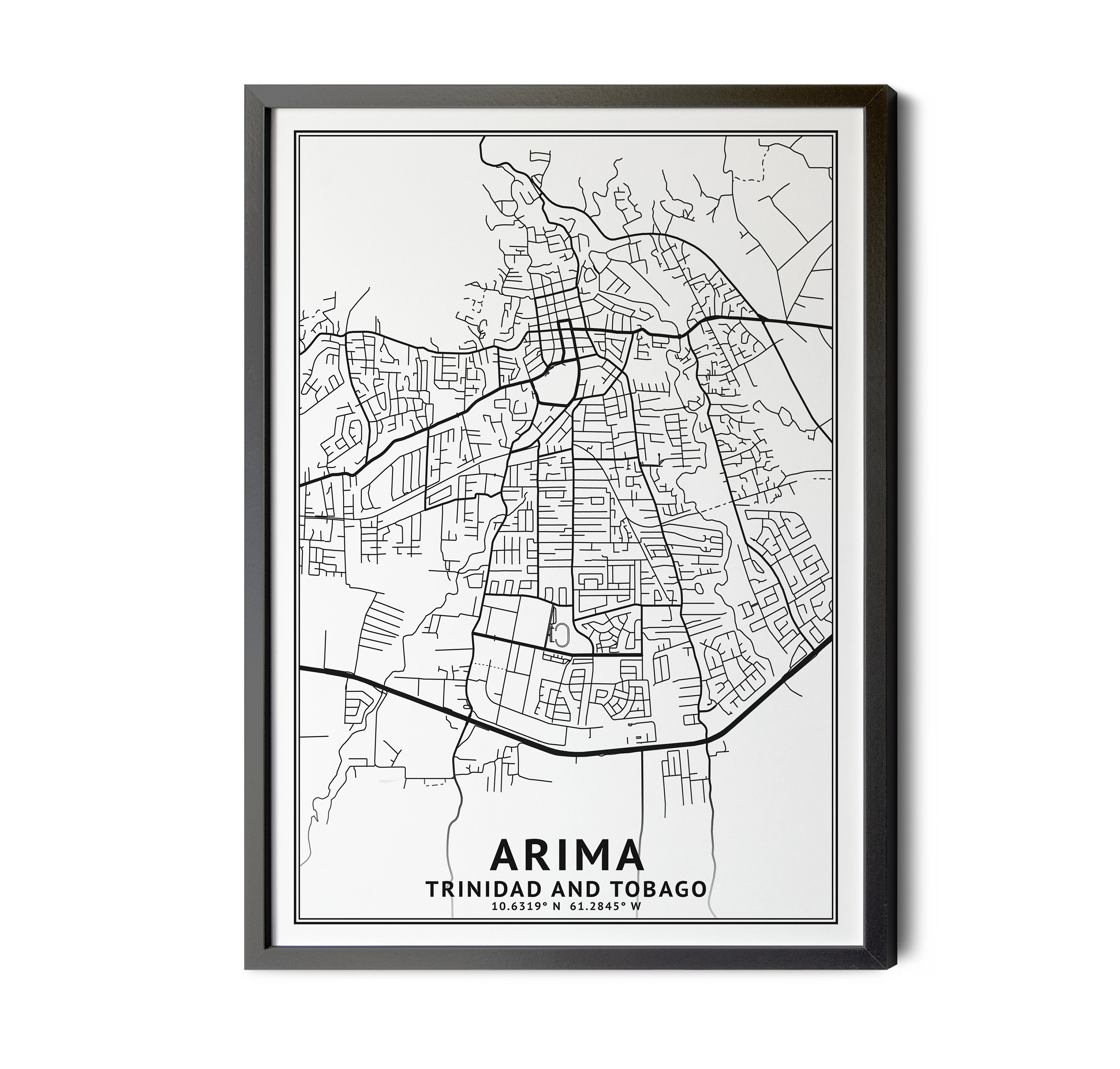 Arima Trinidad and Tobago Map Black and White Coordinates - Etsy