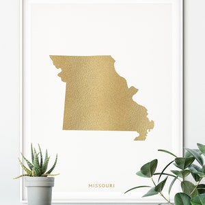 Missouri Map, Gold Foil Texture, Contemporary, Missouri Wall Art, Map ...