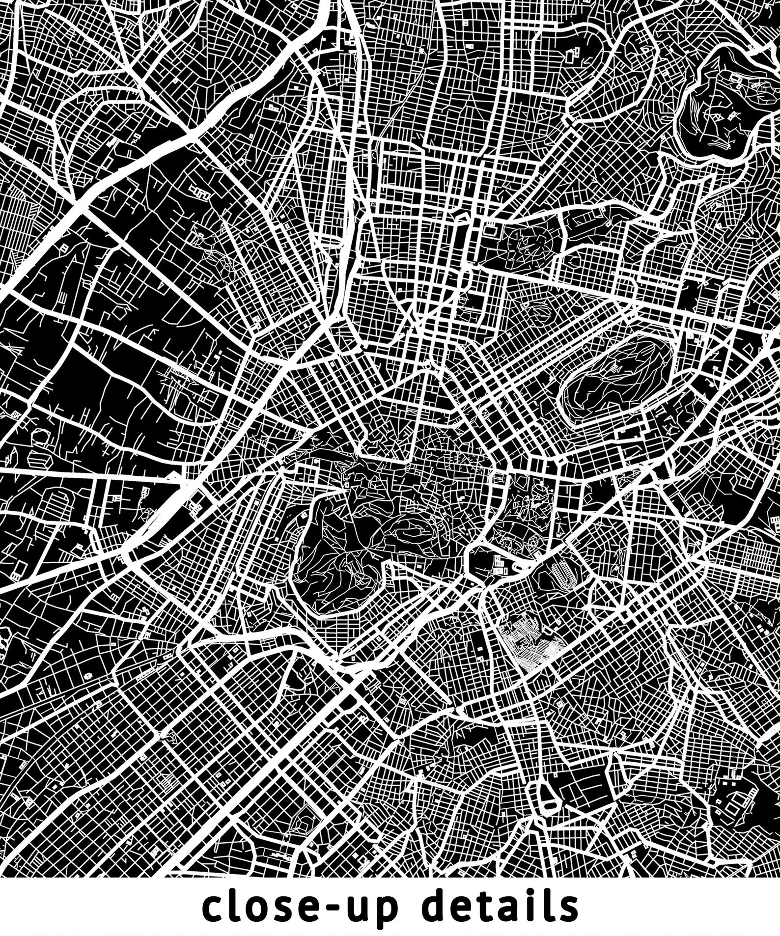 Athens Greece Map Black and White Inverted Coordinates - Etsy