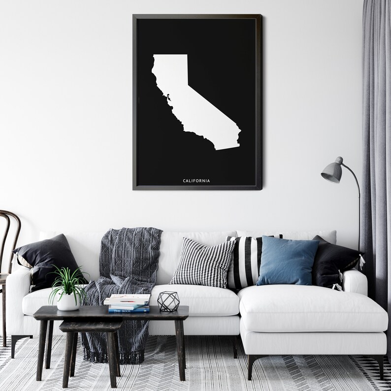 California Map Black and White Inverted Minimalist - Etsy
