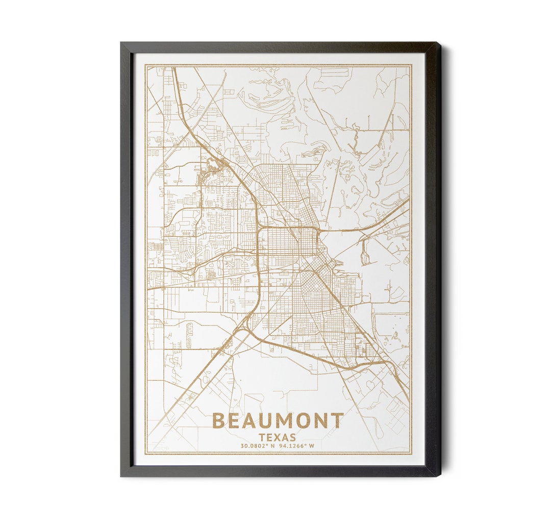 Beaumont Texas Map, High Resolution Real Gold Leaf Texture, Coordinates ...