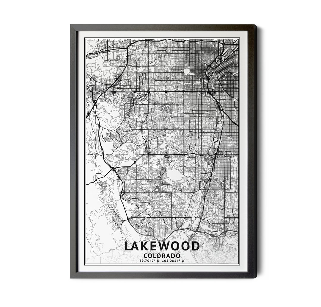 Lakewood Colorado Map, Black and White, Coordinates, Map of Lakewood ...