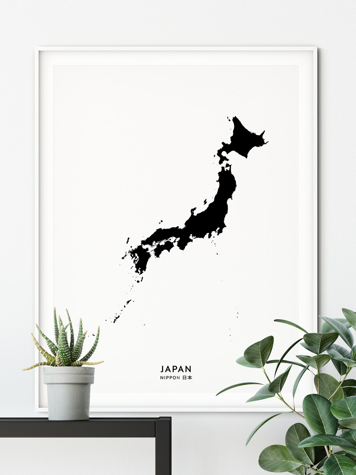 Japan Nippon Map, Black and White, Minimalist, English and Native ...