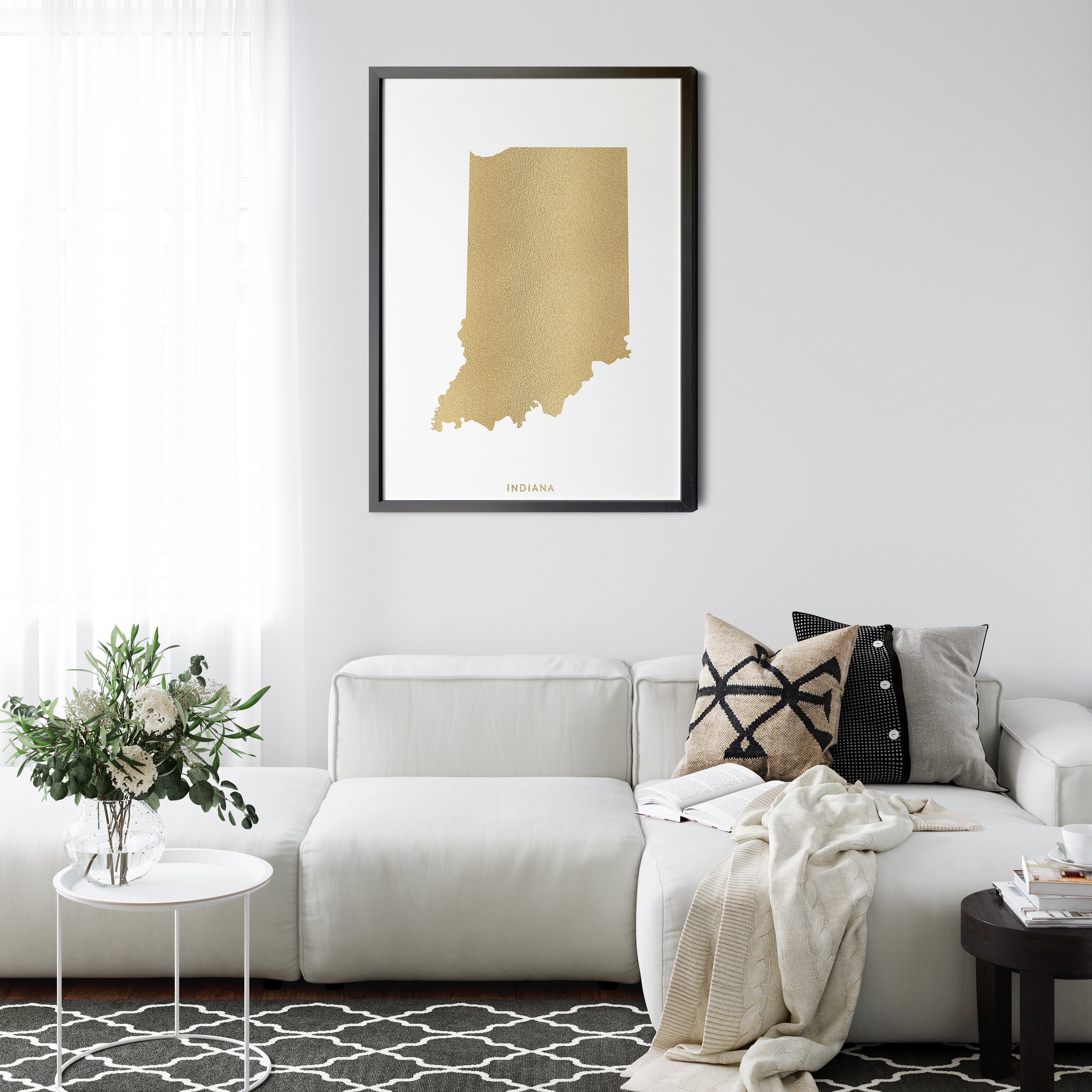 Indiana Map Gold Foil Texture Contemporary Modern Map Art - Etsy