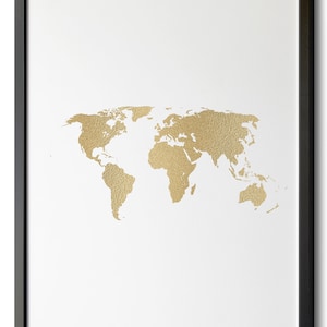 World Map, Gold, High Resolution Gold Foil, World Map Wall Art, Map of ...