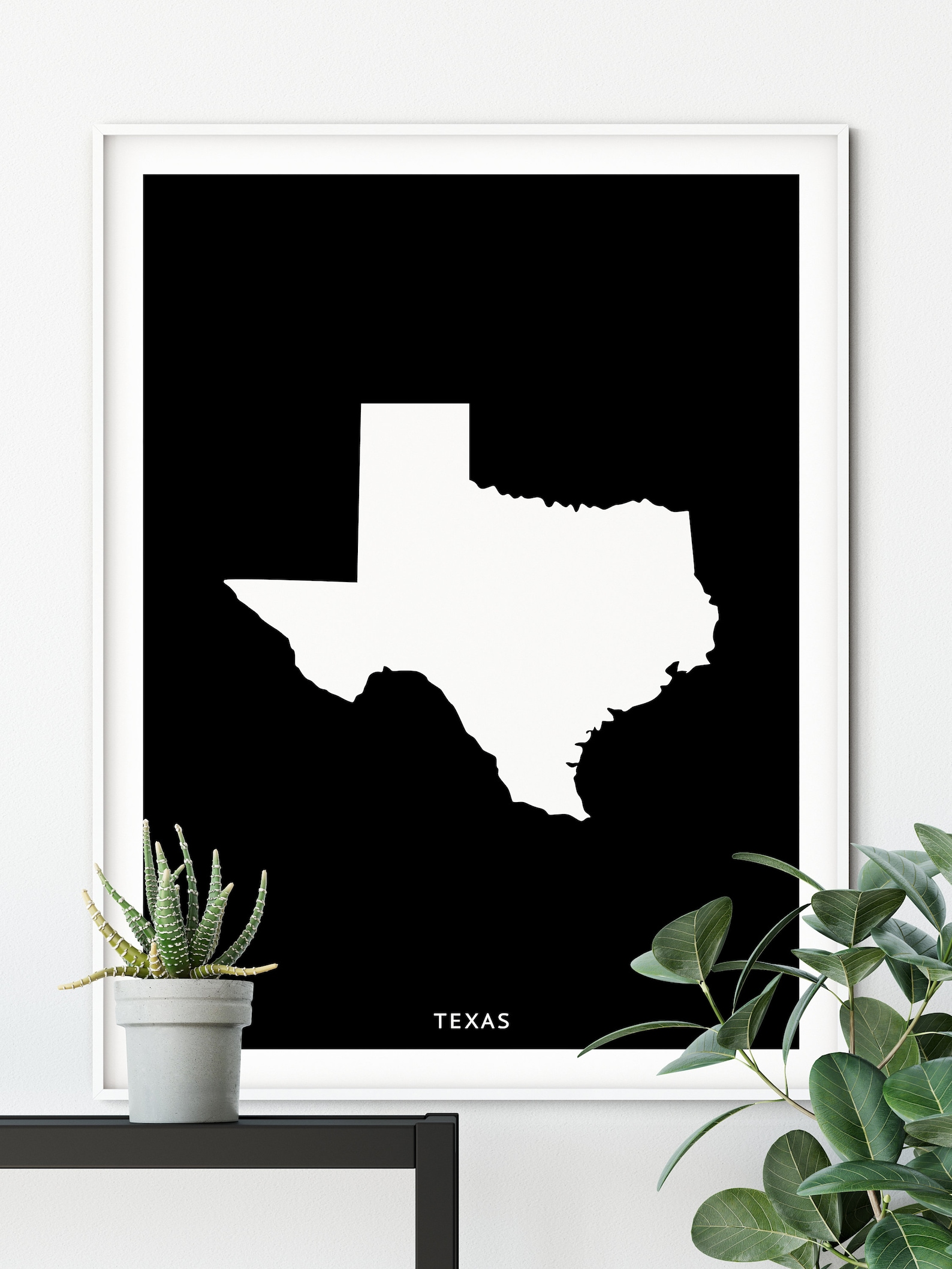 Texas Map, Black and White, Inverted, Minimalist, Texas Wall Art, Texas ...