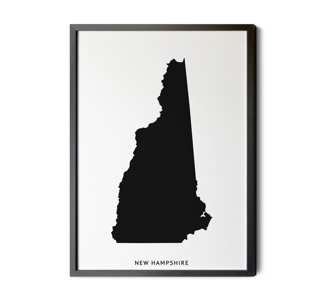 New Hampshire Map, Black and White, Minimalist, New Hampshire Wall Art ...